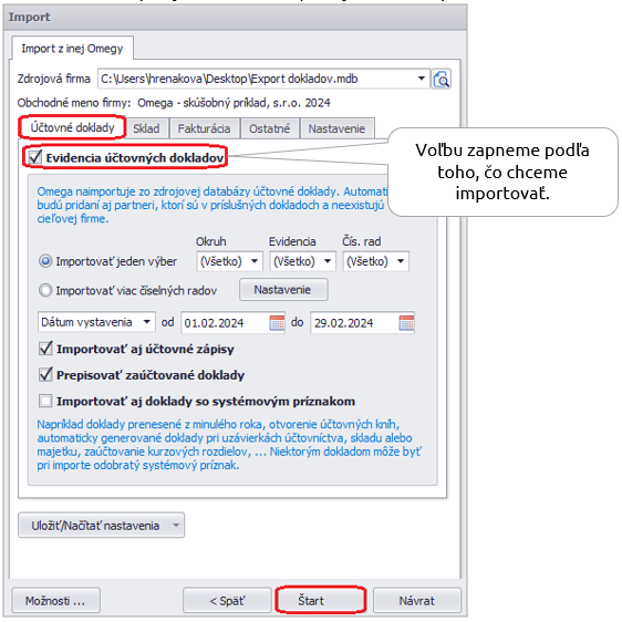 Export a import v programe OMEGA