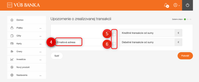 Nastavenie e-mailových notifikácií v internet bankingu